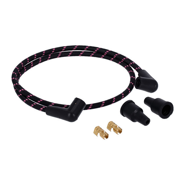 Universal 40" ignition cable/plug set cotton fabric, black/pink for H ...